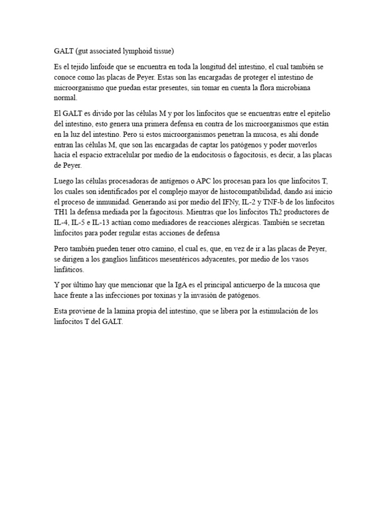 GALT: Tejido Linfoide Intestinal y Su Función | PDF