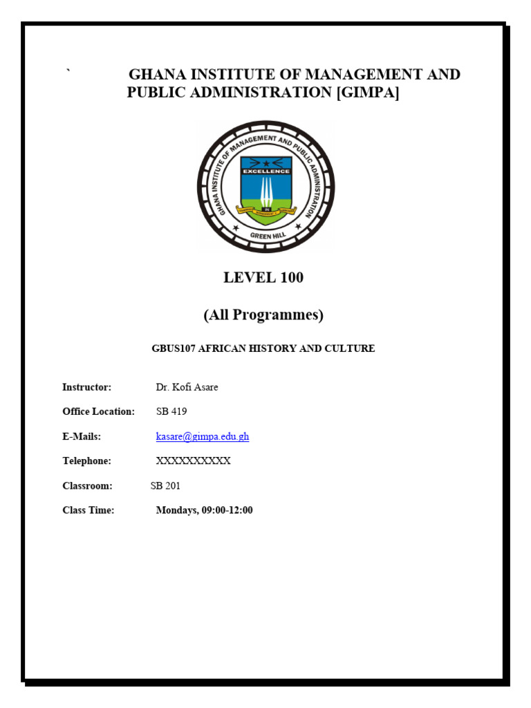 African History and Culture - Course Outline-2023 | PDF | Slavery | Africa