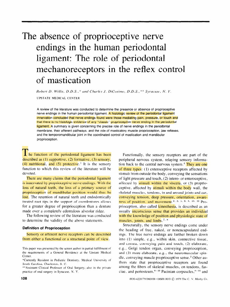 Willis1979.absence PF Proprioception in PDL | PDF | Somatosensory ...
