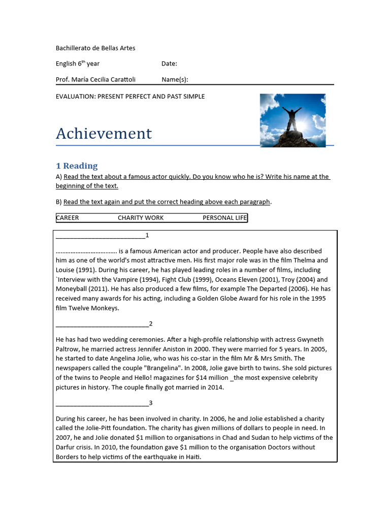 Evaluation - Present Perfect and Past Simple | PDF | Perfect (Grammar ...