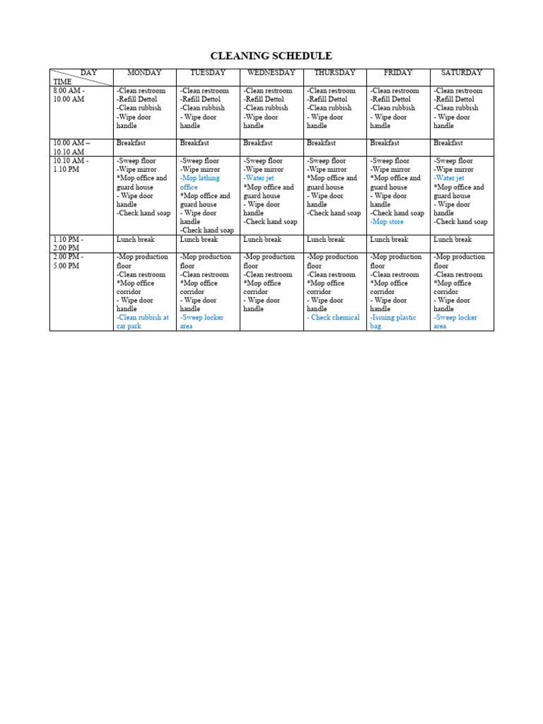 Cleaning Schedule | PDF