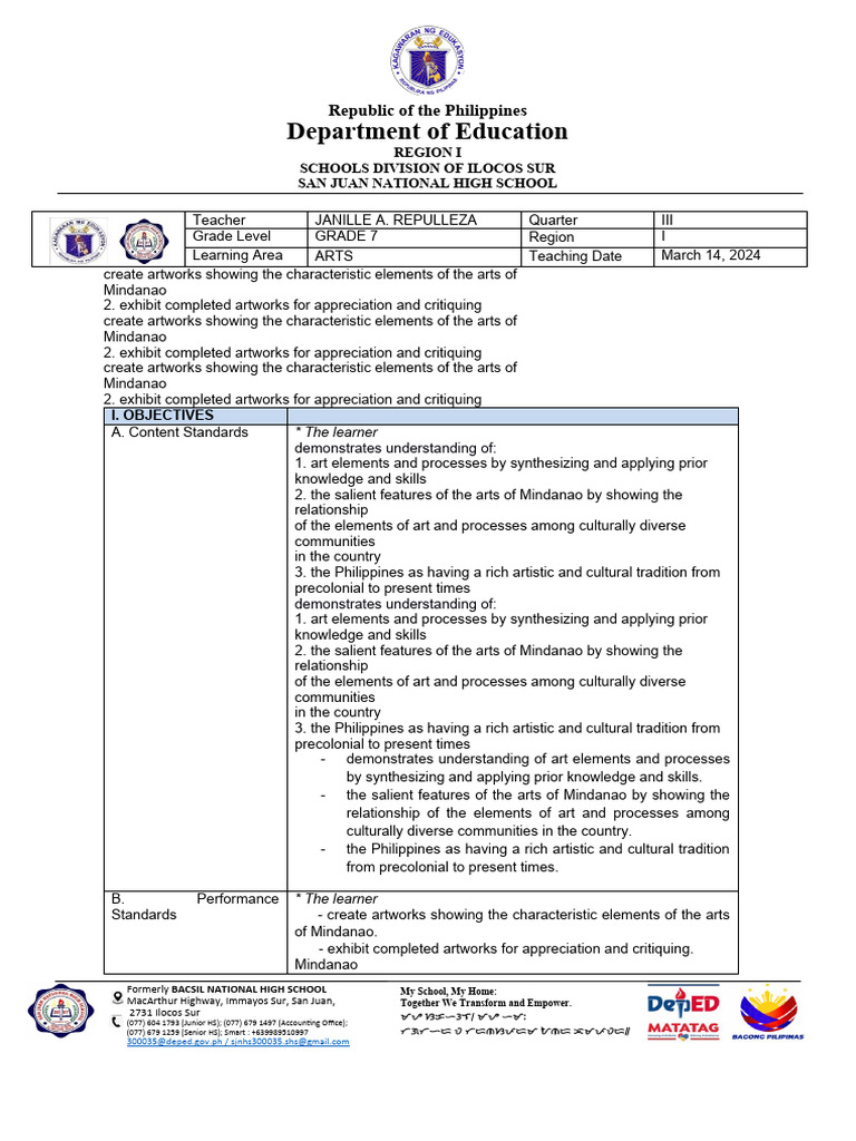 Dlp Arts Lesson 3 | PDF