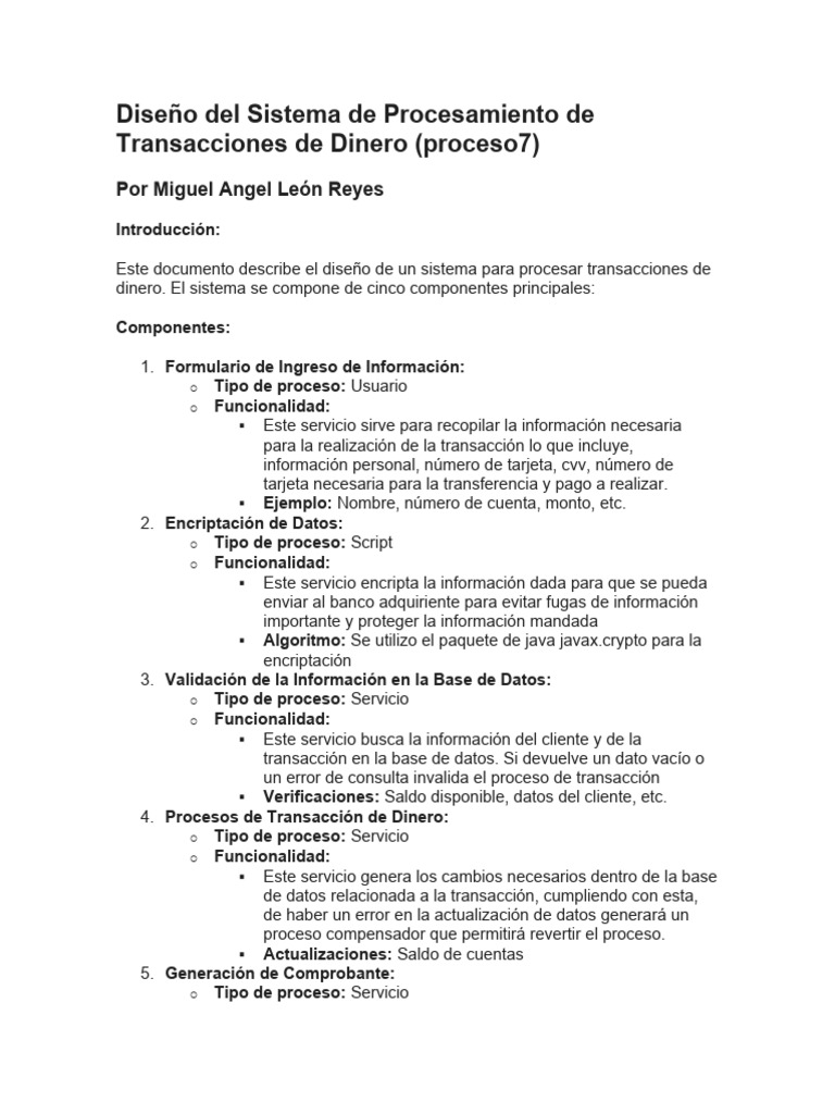 Diseño Del Sistema de Procesamiento de Transacciones de Dinero | Descargar gratis PDF | Bases de ...