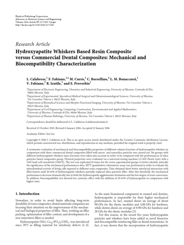 Hydroxyapatite Whiskers Based Resin Composite Vers | PDF | Composite ...