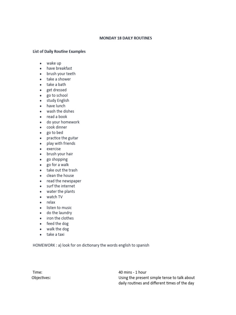MONDAY 18 DAILY ROUTINES | PDF
