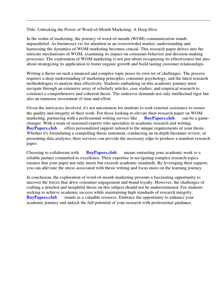 Word of Mouth Marketing Research Paper | PDF | Brand | Marketing