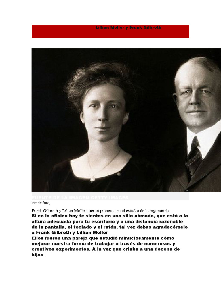 Lillian Moller y Frank Gilbreth | PDF | Factores humanos y ergonomía