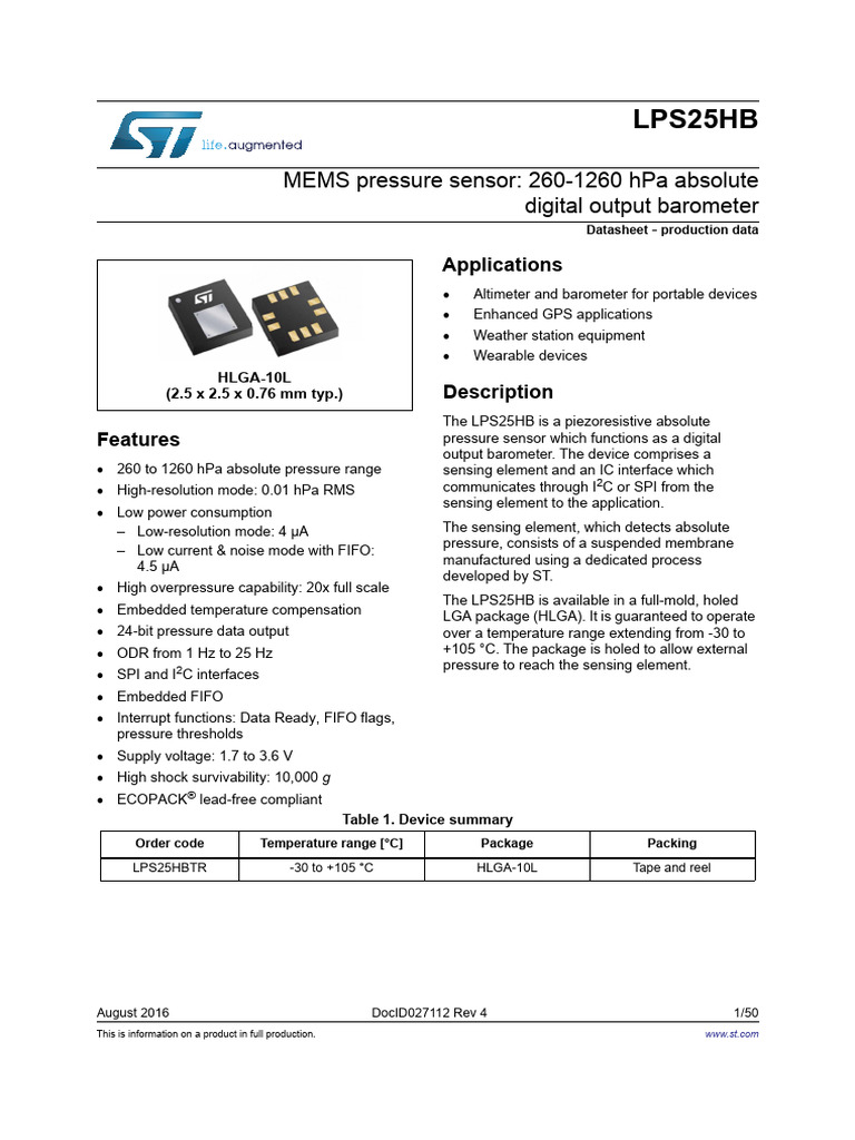 Lps 25 HB | Download Free PDF | Sensor | Electrostatic Discharge