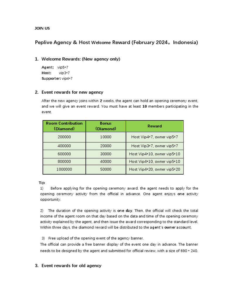 Peplive Agency Welcome Rewards 2024 | PDF | Computing