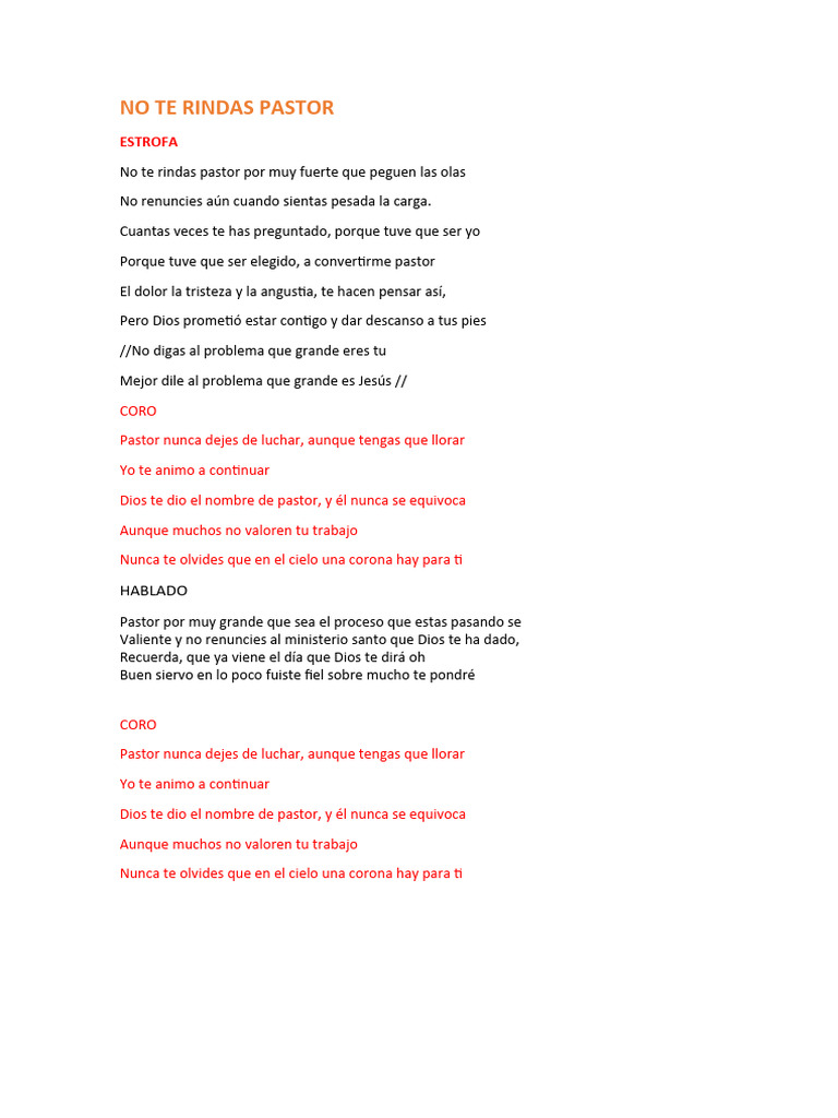 Letra No Te Rindas | PDF