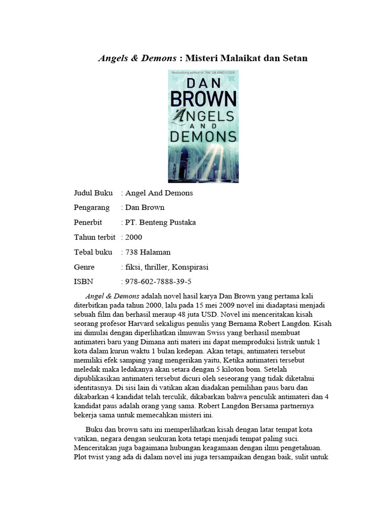 Sinopsis Novel Angels & Demons | PDF | Fiksi Umum