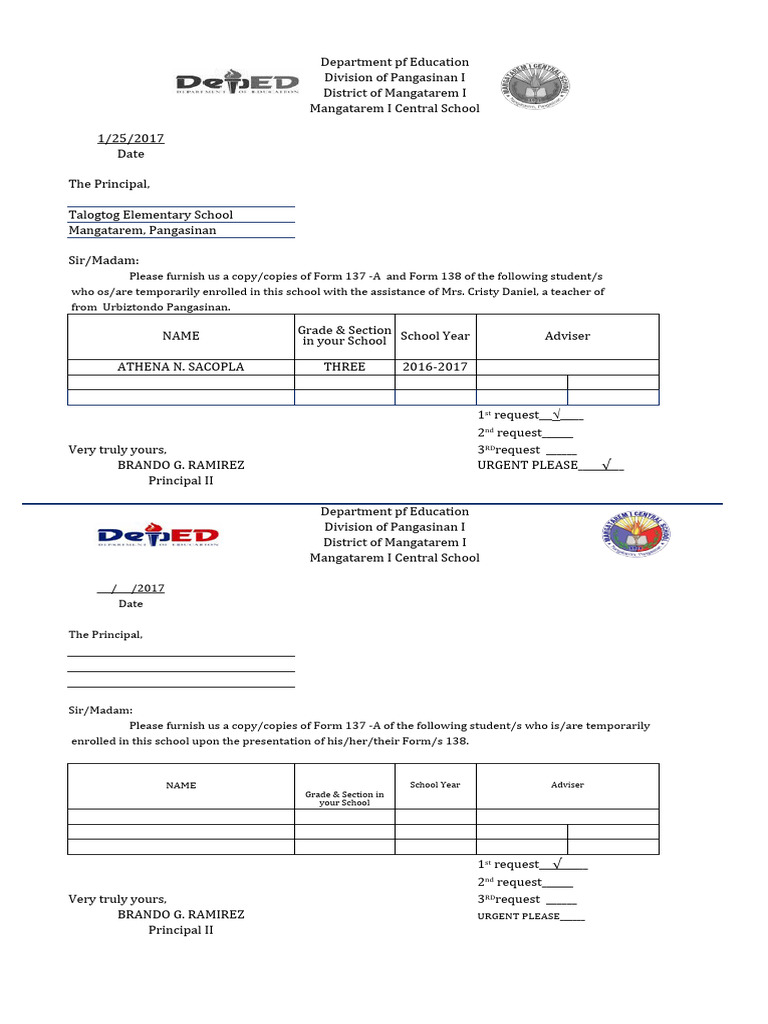 Form 137 Request | PDF