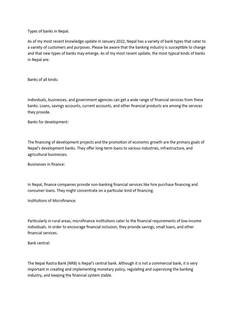 Types of Banks in Nepal | PDF