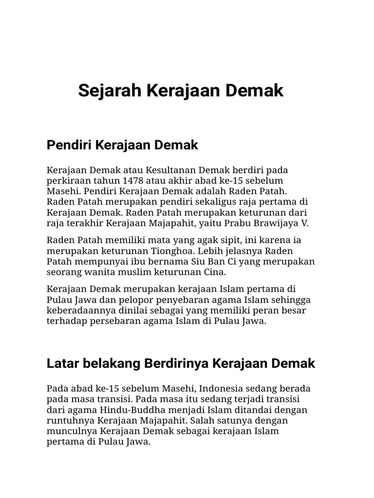 Sejarah dan Pendiri Kerajaan Demak | PDF