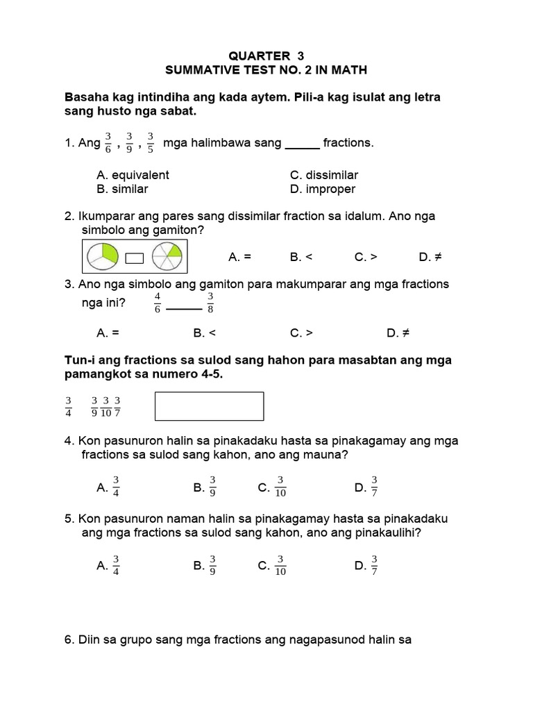 Math - Test No. 2 - 3rd Quarter | PDF