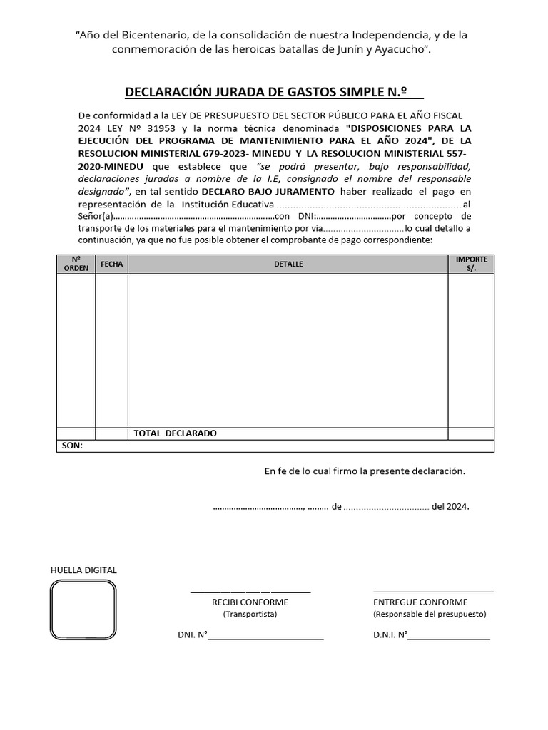 Declaracion Jurada 2024 | PDF