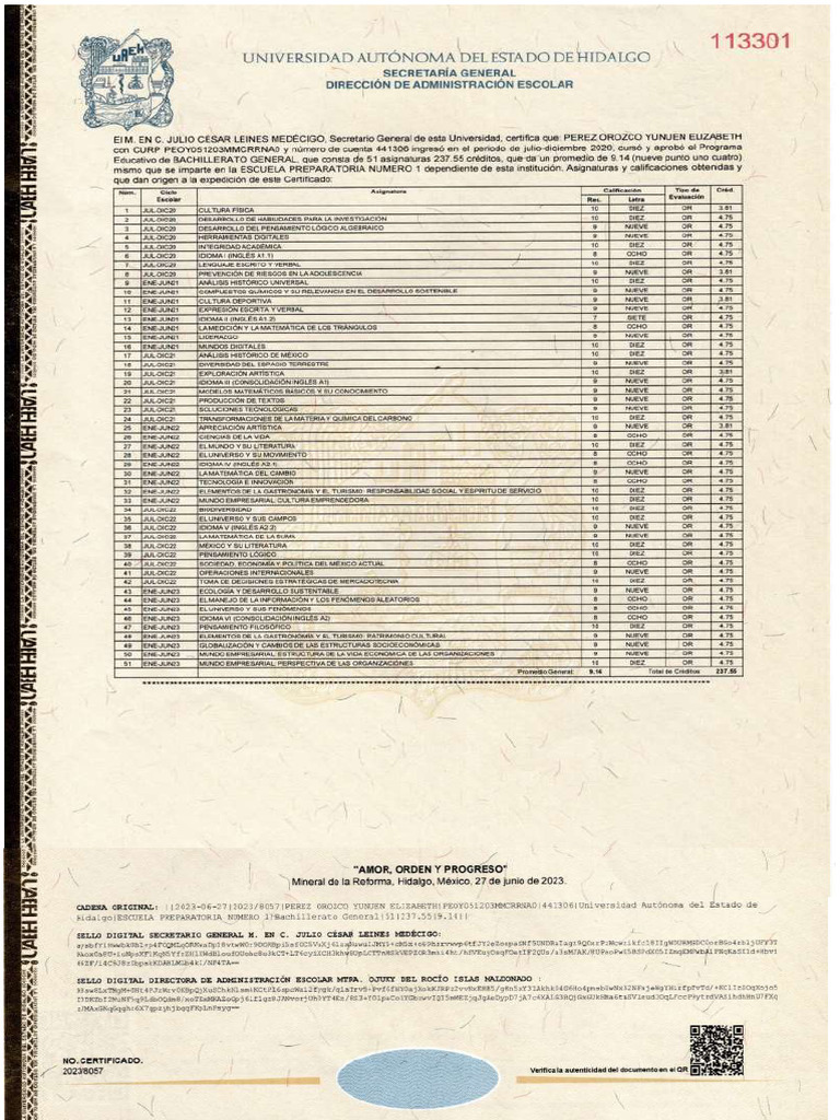 Original Del Certificado Total de Educación Media Superior | PDF