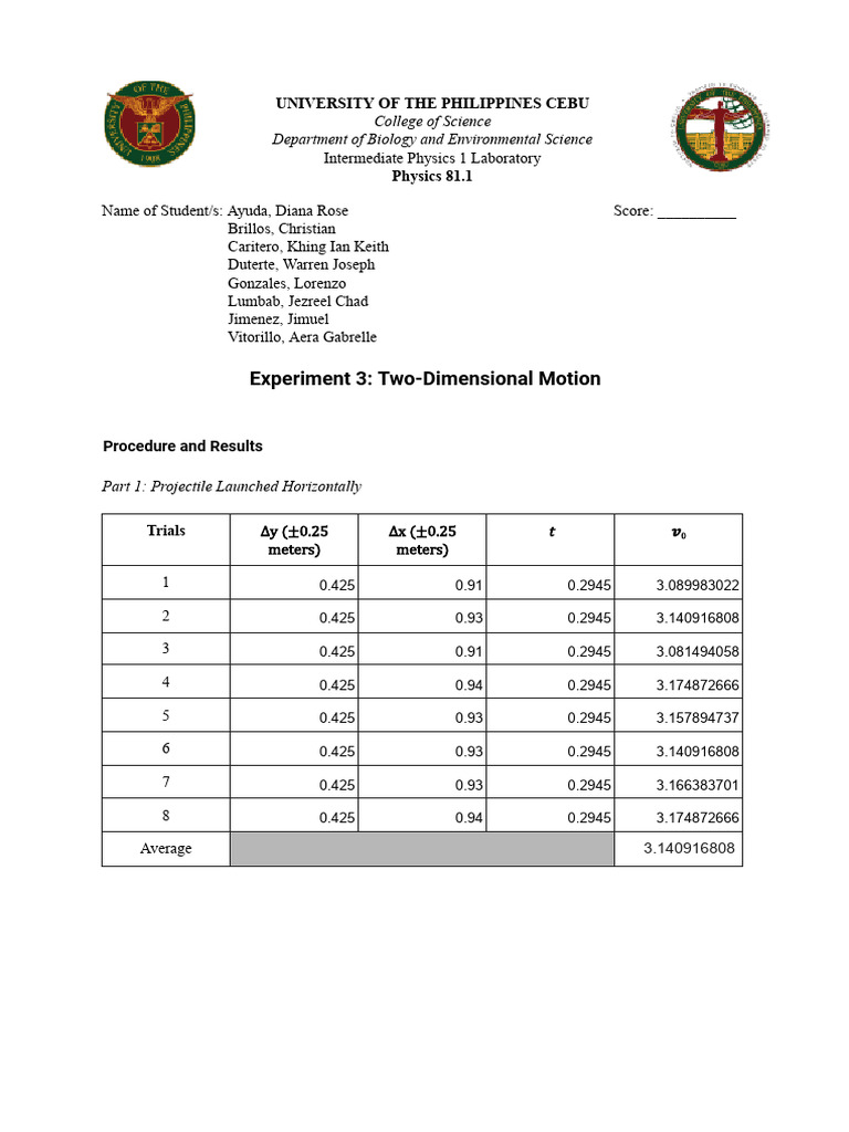 Two-Dimensional Motion in Physics Lab | PDF | Acceleration | Metrology
