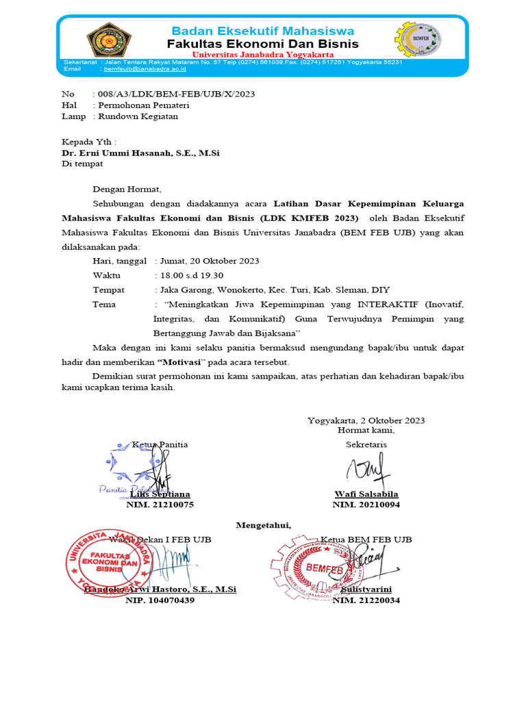 Undangan Pemateri LDK 2023 | PDF