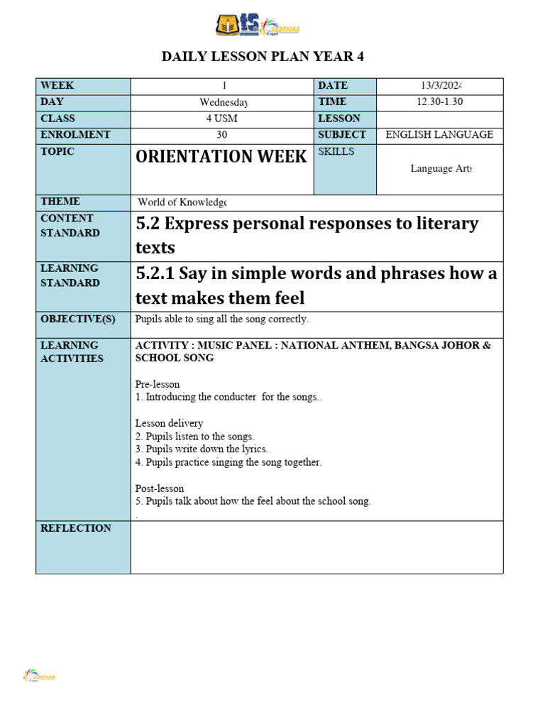 Week 1 Orientation Wednesday - Song | PDF