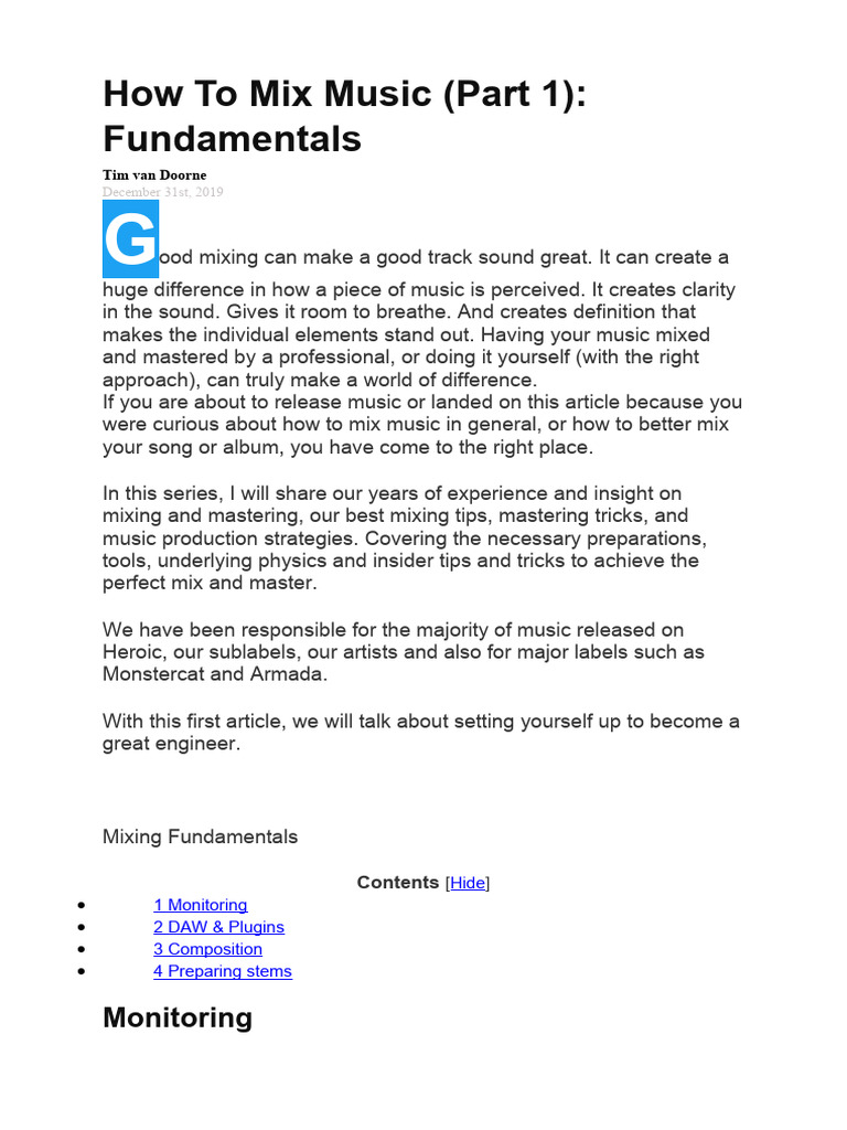 Mixing | PDF | Equalization (Audio) | Sound Production