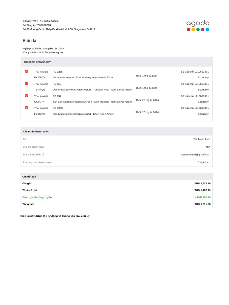 Agoda Booking ID 1210651361 Receipt | PDF