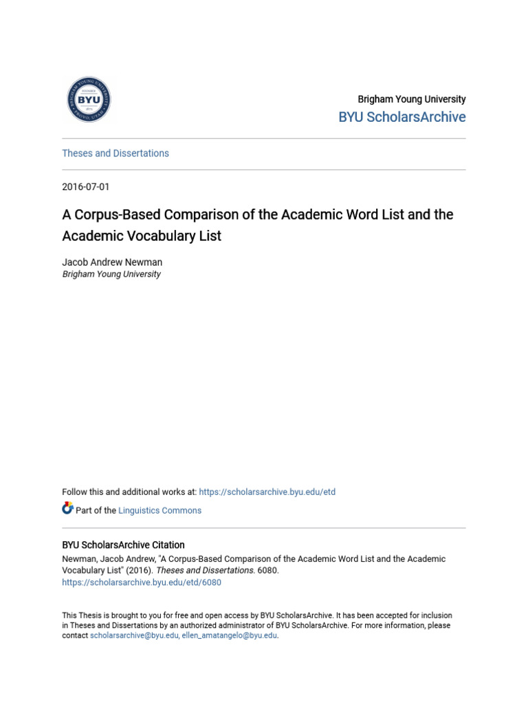 A Corpus-Based Comparison of The Academic Word List and The Acade | PDF ...