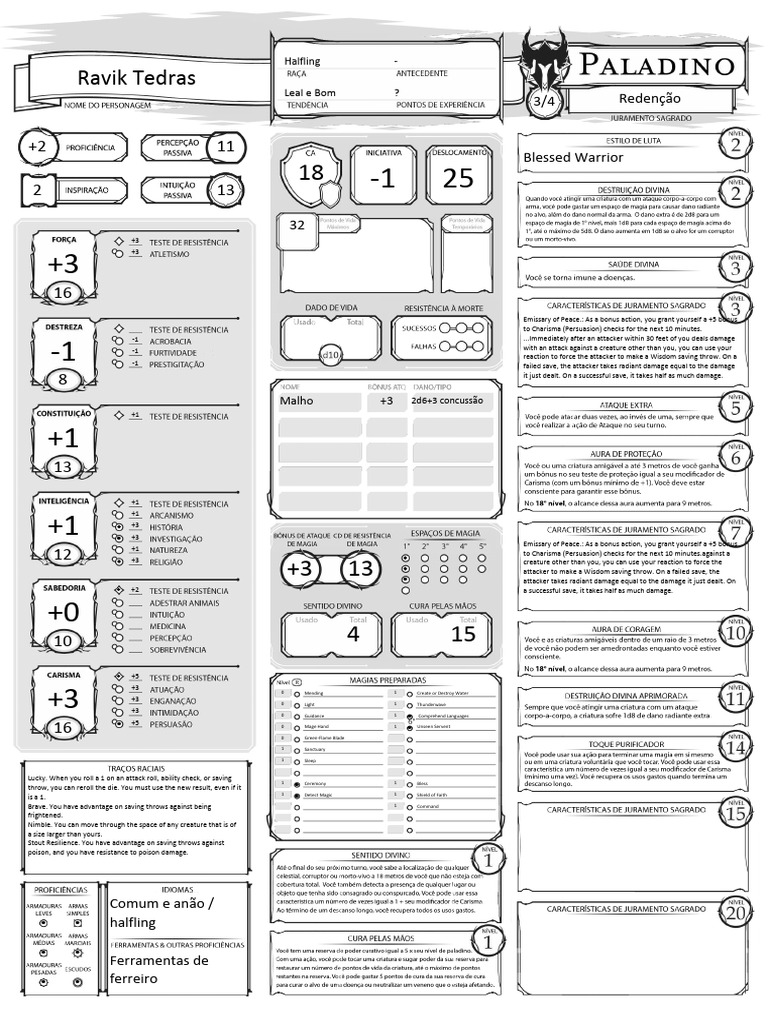 DND 5e - Ficha - Paladino Ravik | PDF