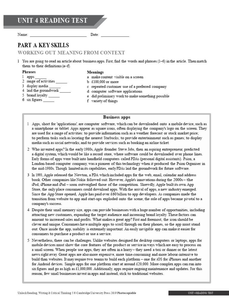 Unlock 2e RW5 Tests - Unit 04 | PDF | Personal Digital Assistant ... Unlock 2e RW5 Tests - Unit 04 | PDF | Personal Digital Assistant ...
