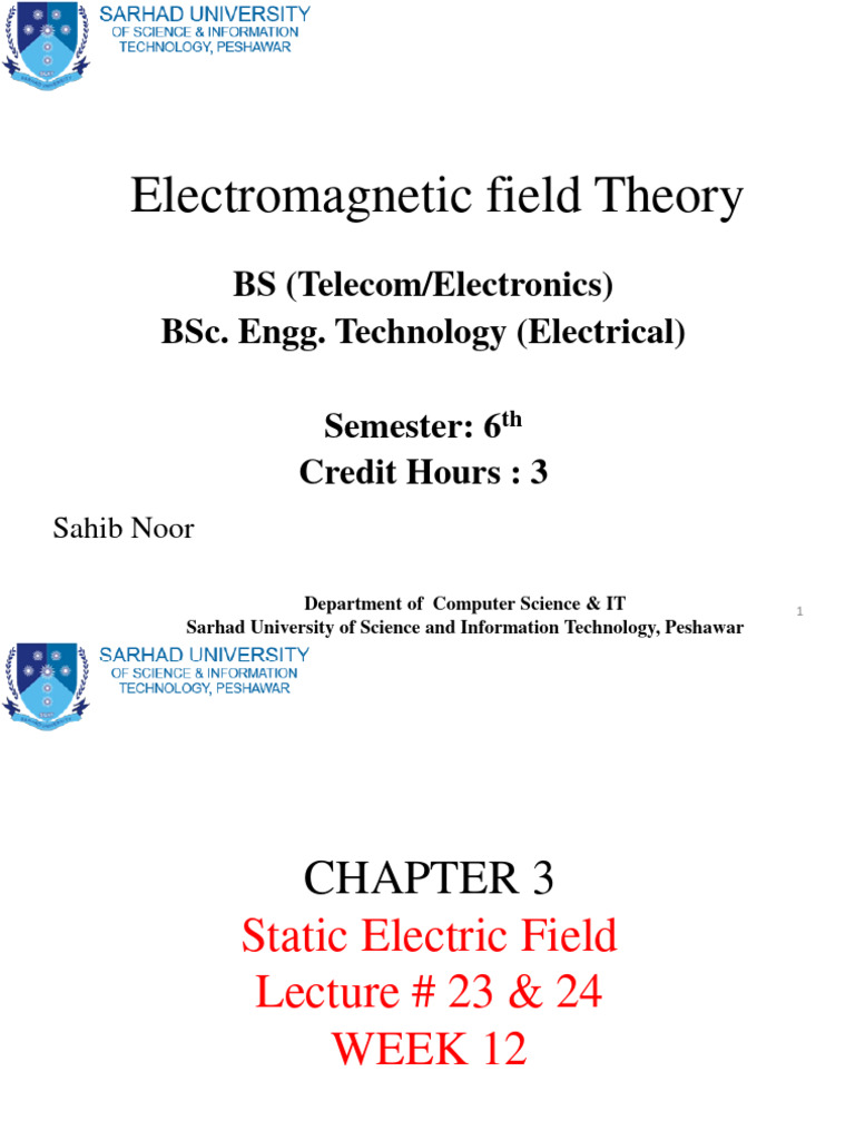 Week 12 Lec# 1 & 2 EMT (BSC Electrical Tech) | PDF | Electrostatics | Physics