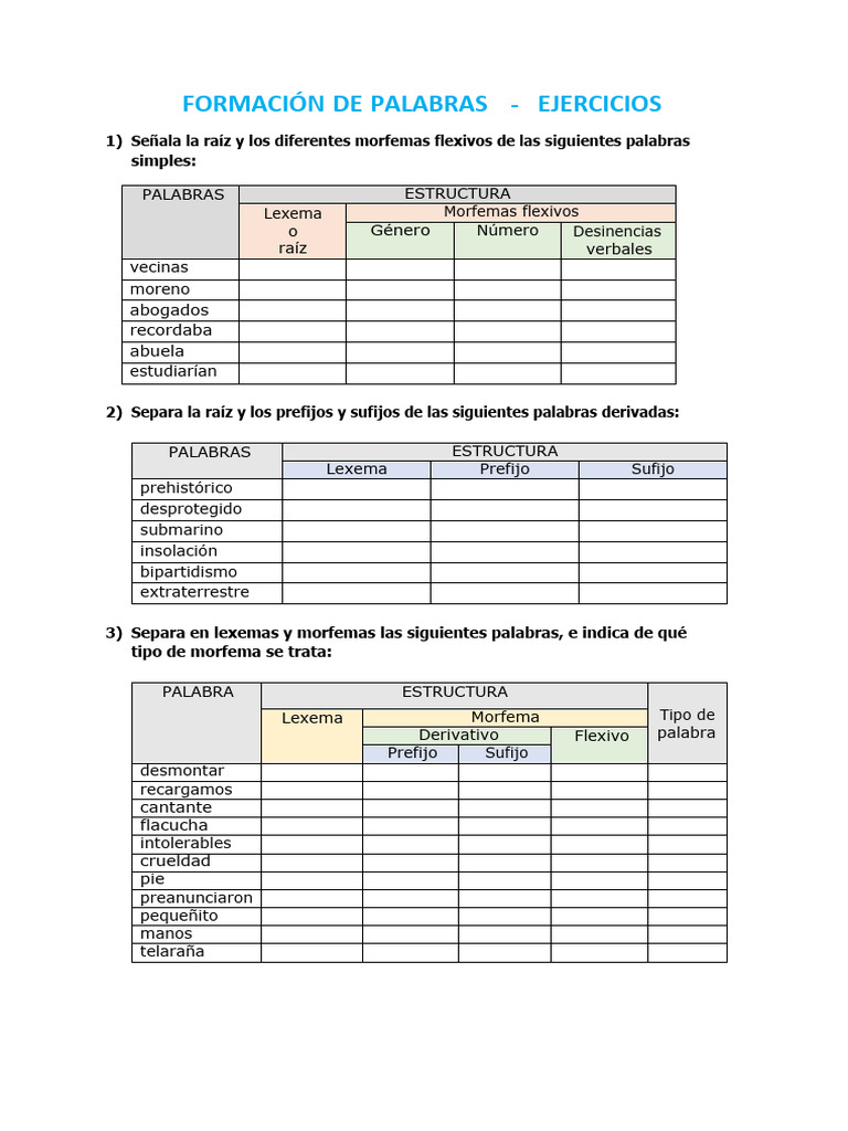 Formación de Palabras - Ejercicios | PDF