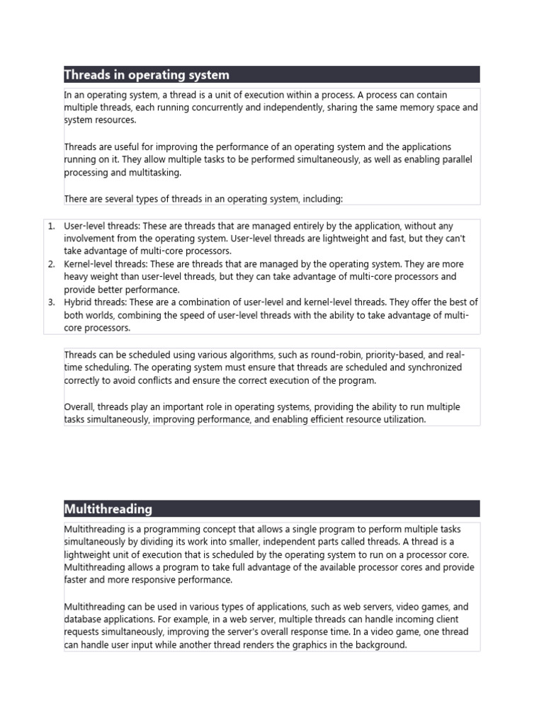Threads In Operating System Pdf Thread Computing Process Computing