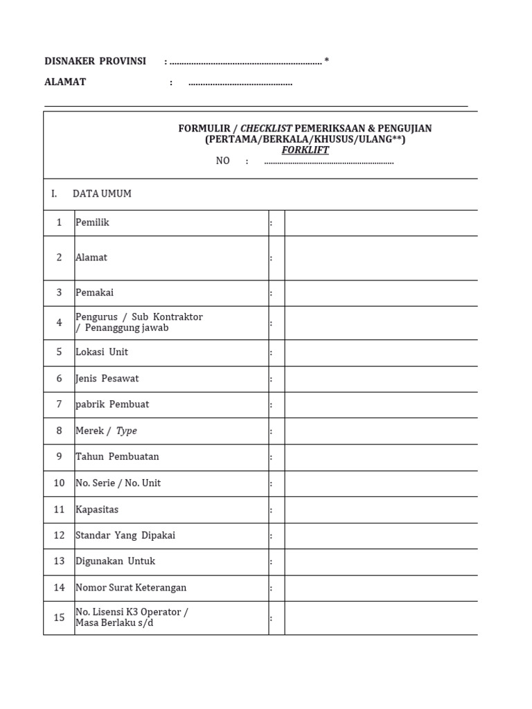 Checklist Forklift Pdf