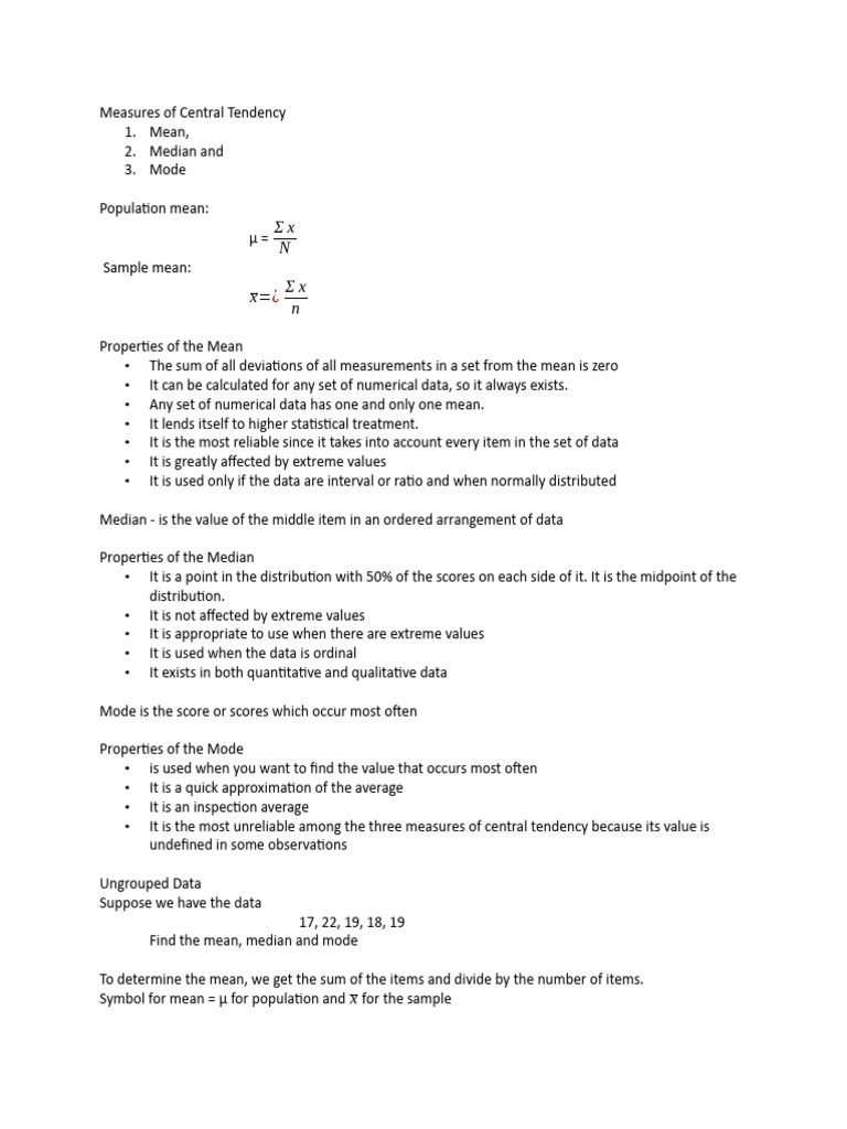 Lesson 3 Measures of Central Tendency | PDF | Mean | Mode (Statistics)
