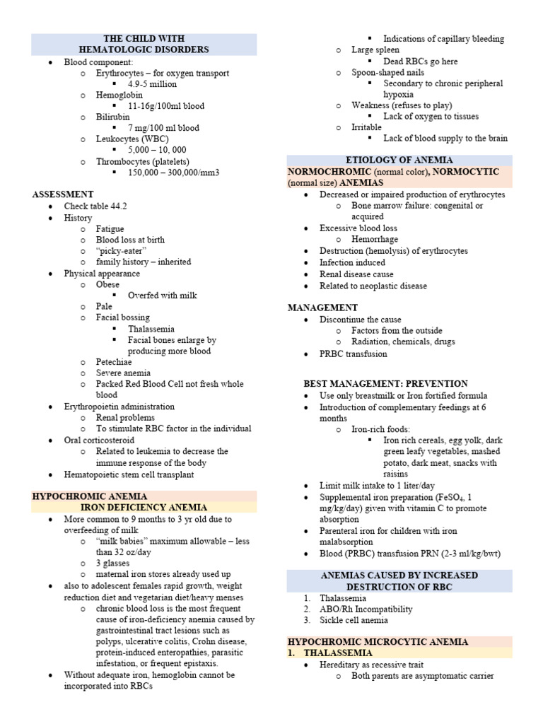 CHILD WITH HEMATOLOGIC DISORDERS | PDF | Anemia | Bleeding
