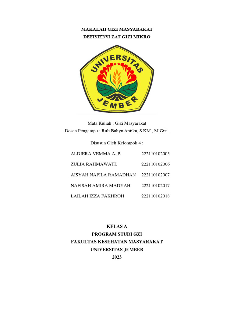 Makalah Defisiensi Zat Gizi Mikro - Kelompok 4 - Kelas A | PDF | Ilmu Sosial | Pengembangan Diri