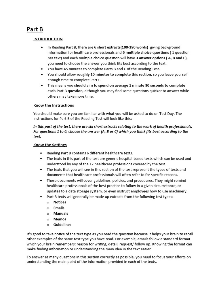 Reading Part B | PDF | Question | Health Care