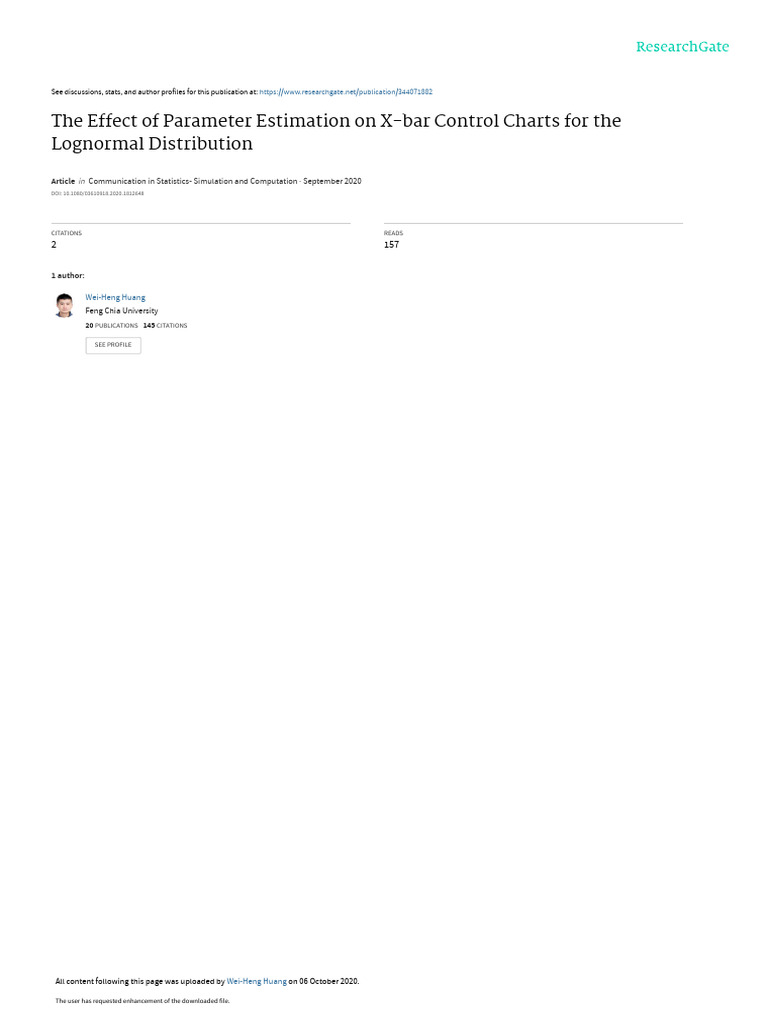 The Effect Of Parameter Estimation On X Bar Control Charts For The Lognormal Distribution Pdf