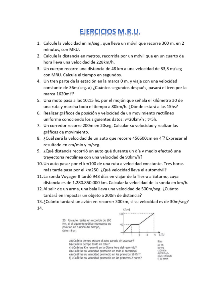 Ejercicios MRU 2022 | PDF | Velocidad