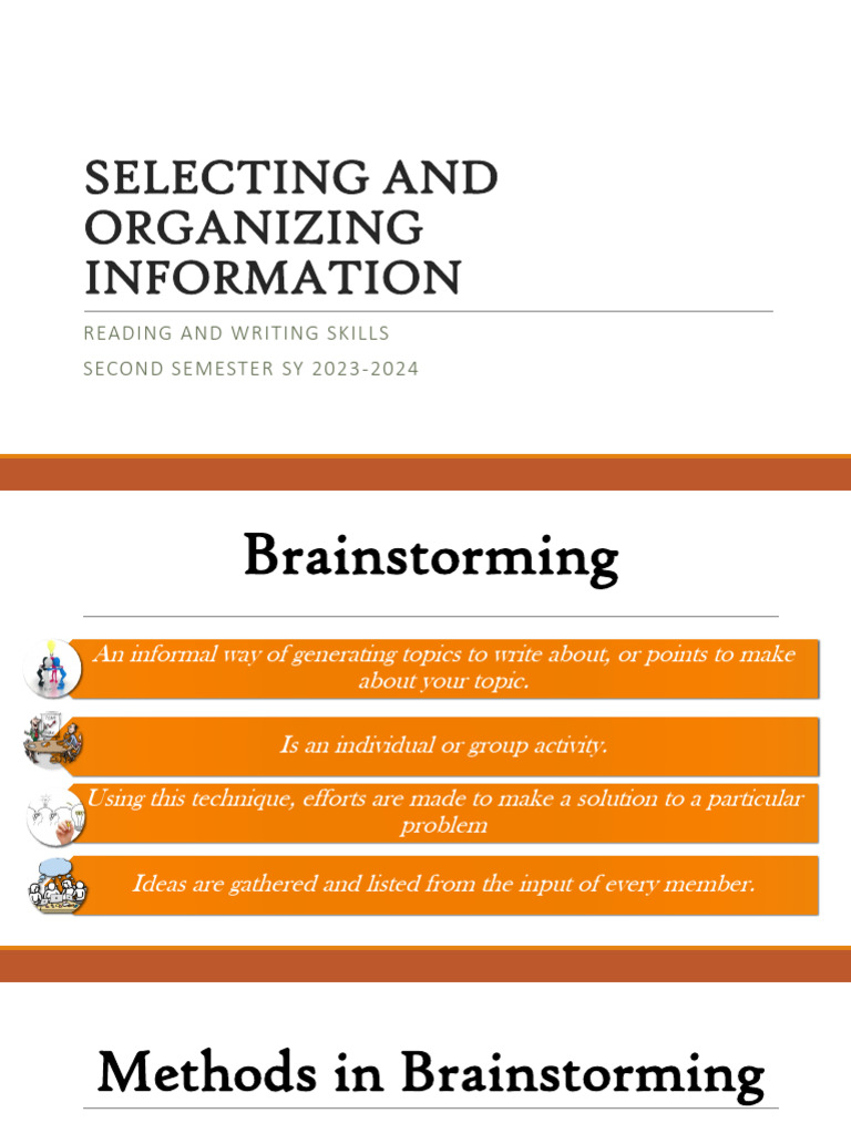Lesson 3 Selecting and Organizing Information Brainstorming | PDF ...
