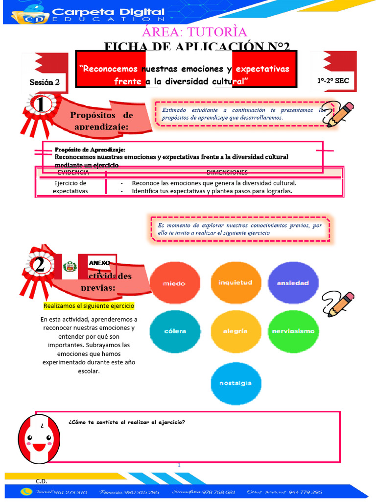 1° y 2°FICHA DE APLICACIÓN-SESIÓN.2-SEM.2-EXP.3-TUTORÍA | PDF | Aprendizaje | Las emociones