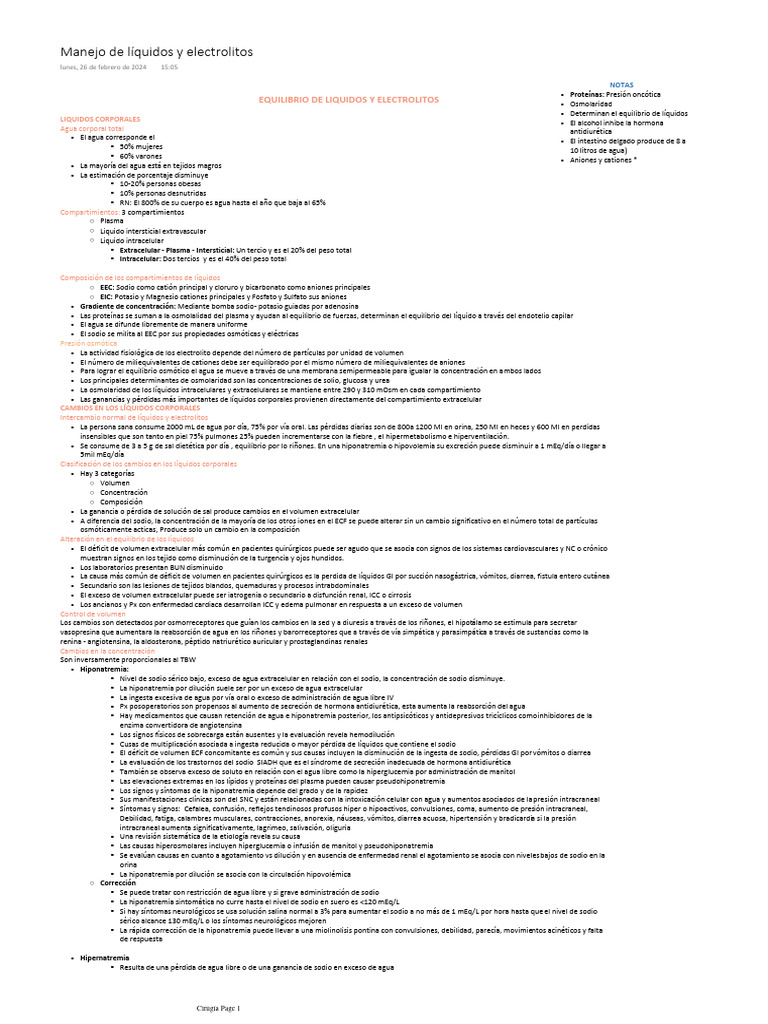 Manejo de Líquidos y Electrolitos | PDF | Sodio | Potasio