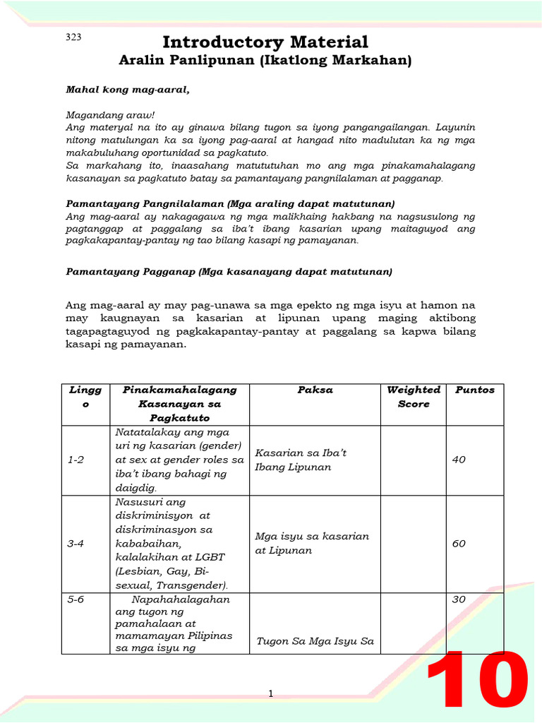 Introductory Material: Aralin Panlipunan (Ikatlong Markahan) | PDF