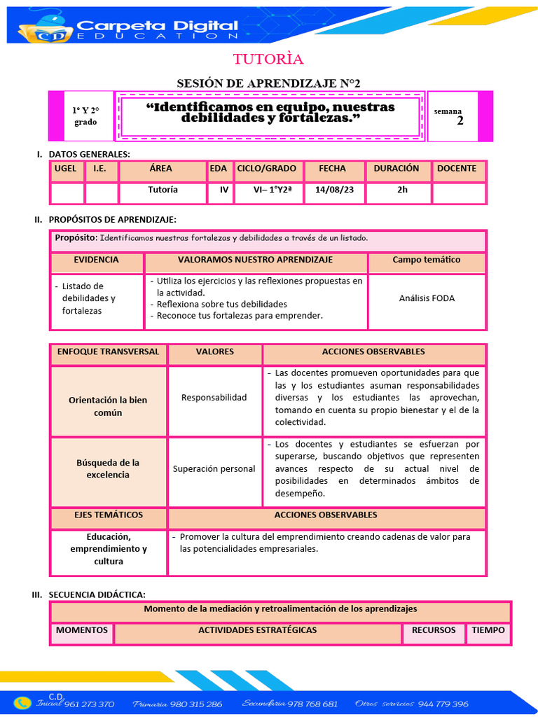1° y 2°SESION DE APRENDIZAJE-SESIÓN.2-SEM.2-EXP.5-TUTORÍA | PDF | Aprendizaje | Maestros