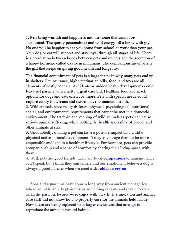 Speaking - Part 3 Topic Pets and Zoos | PDF | Pet | Zoo