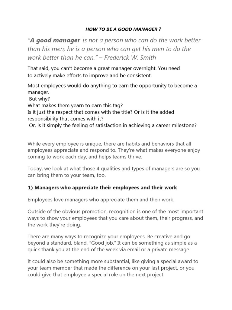 How To Be A Good Manager | PDF | Goal | Behavior Modification
