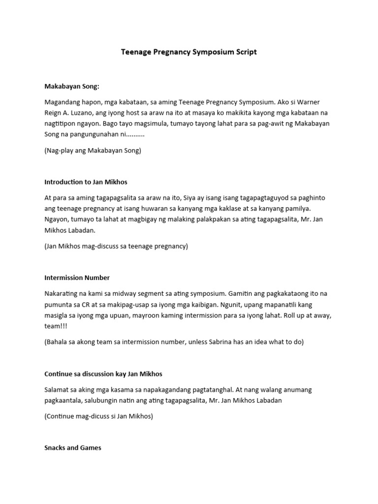 Teenage Pregnancy Symposium Script Revised | PDF
