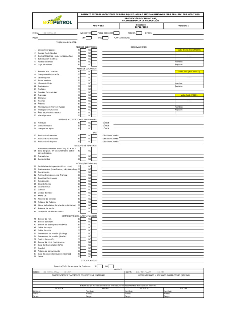 Handover Formato Mar 2014 | PDF