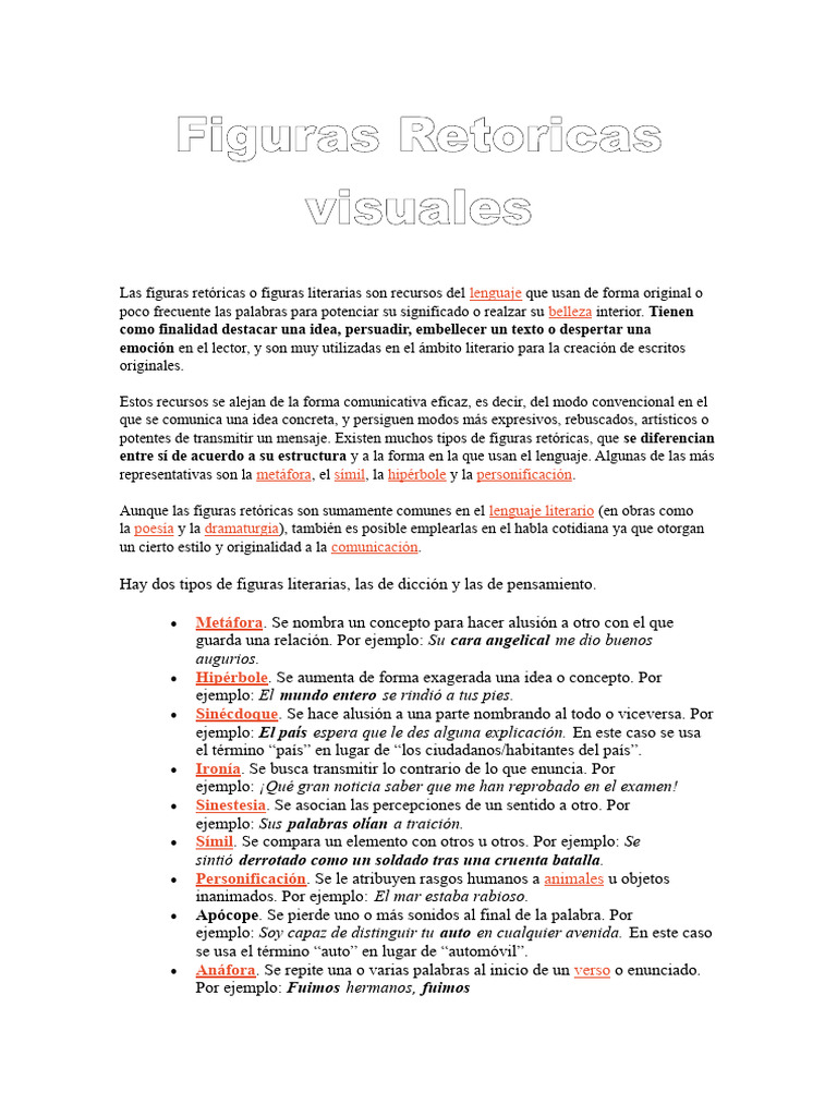Figuras Retóricas: Tipos y Ejemplos | PDF | Metáfora | Retórica