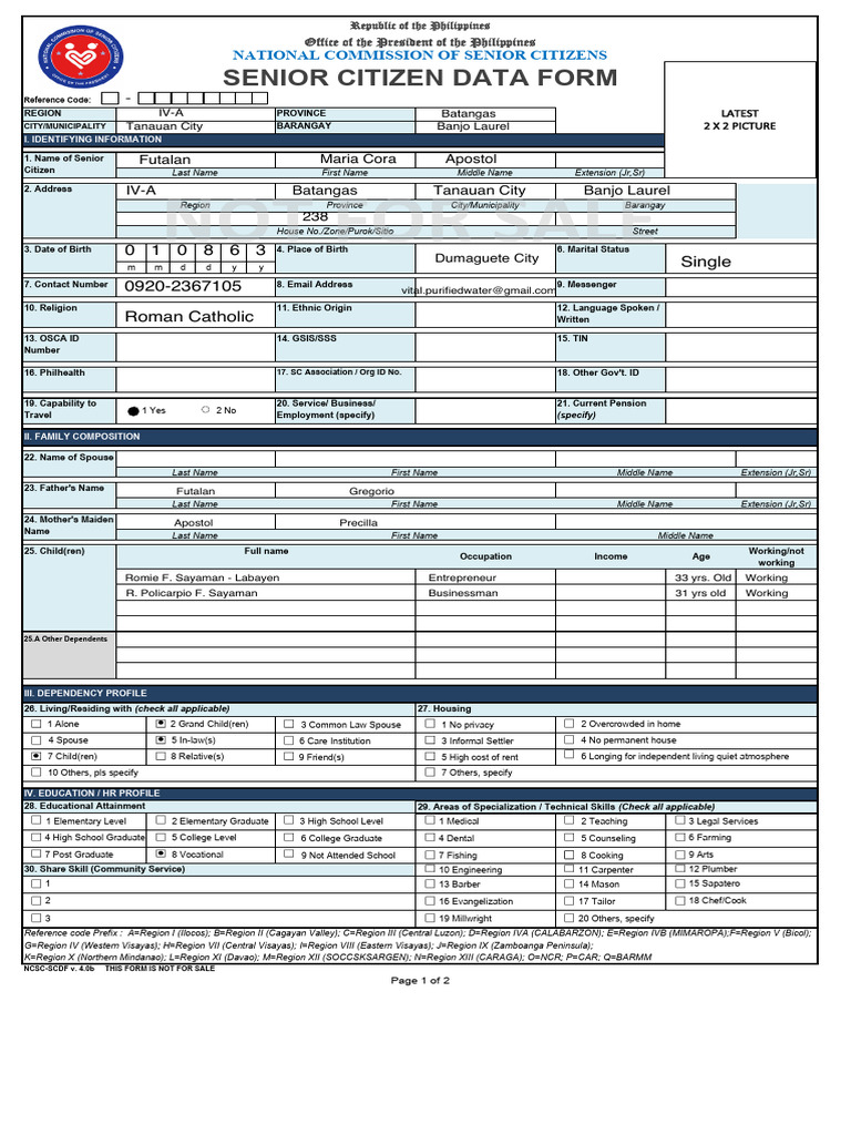Senior Citizens Data Form | PDF | Chronic Condition | Clinical Medicine